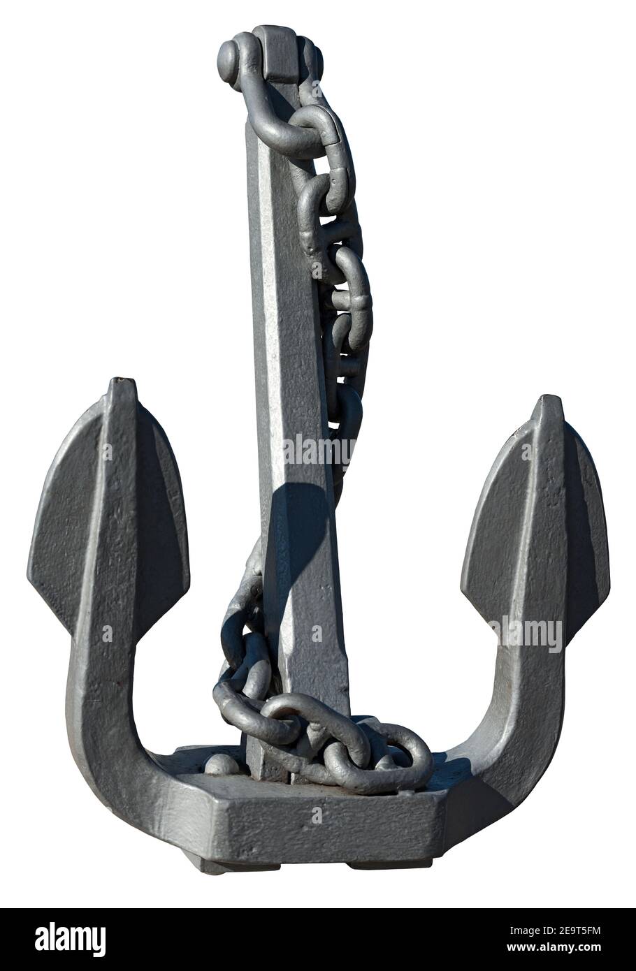 Closeup of a gray metal anchor with chain isolated on white background ...