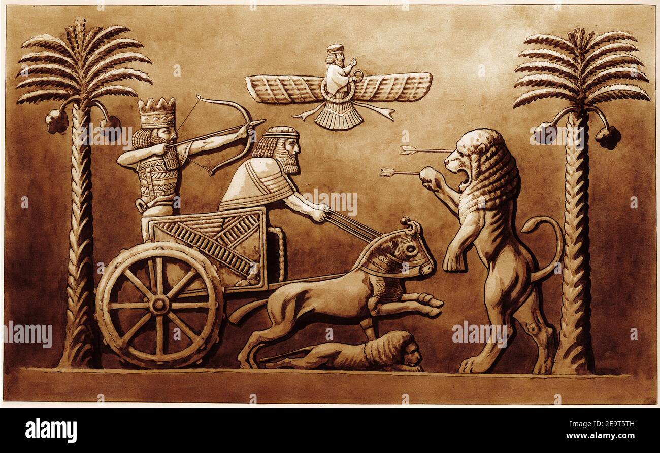 illustration of a Persian cyinder seal featuring King Darius hunting a ...