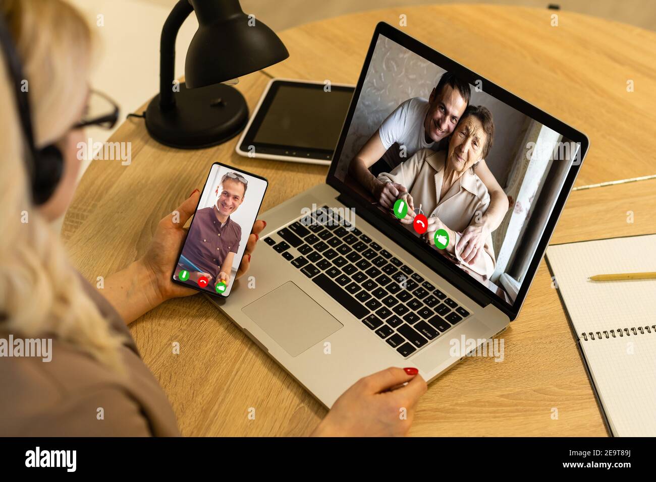Family multi generational using conference application for meeting ...