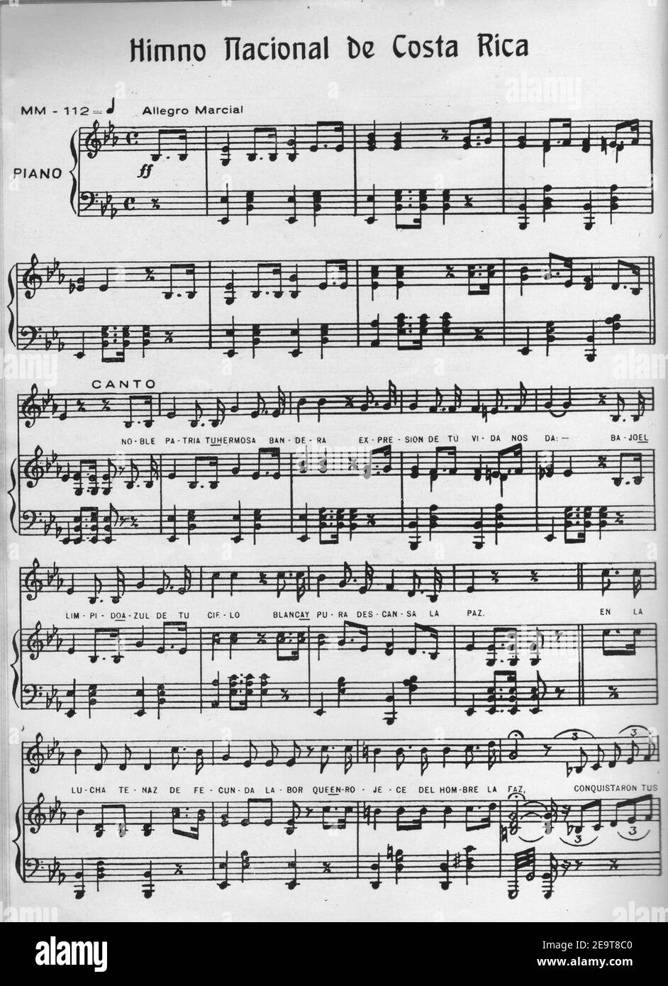 Música del Himno Nacional de Costa Rica 1 Stock Photo - Alamy
