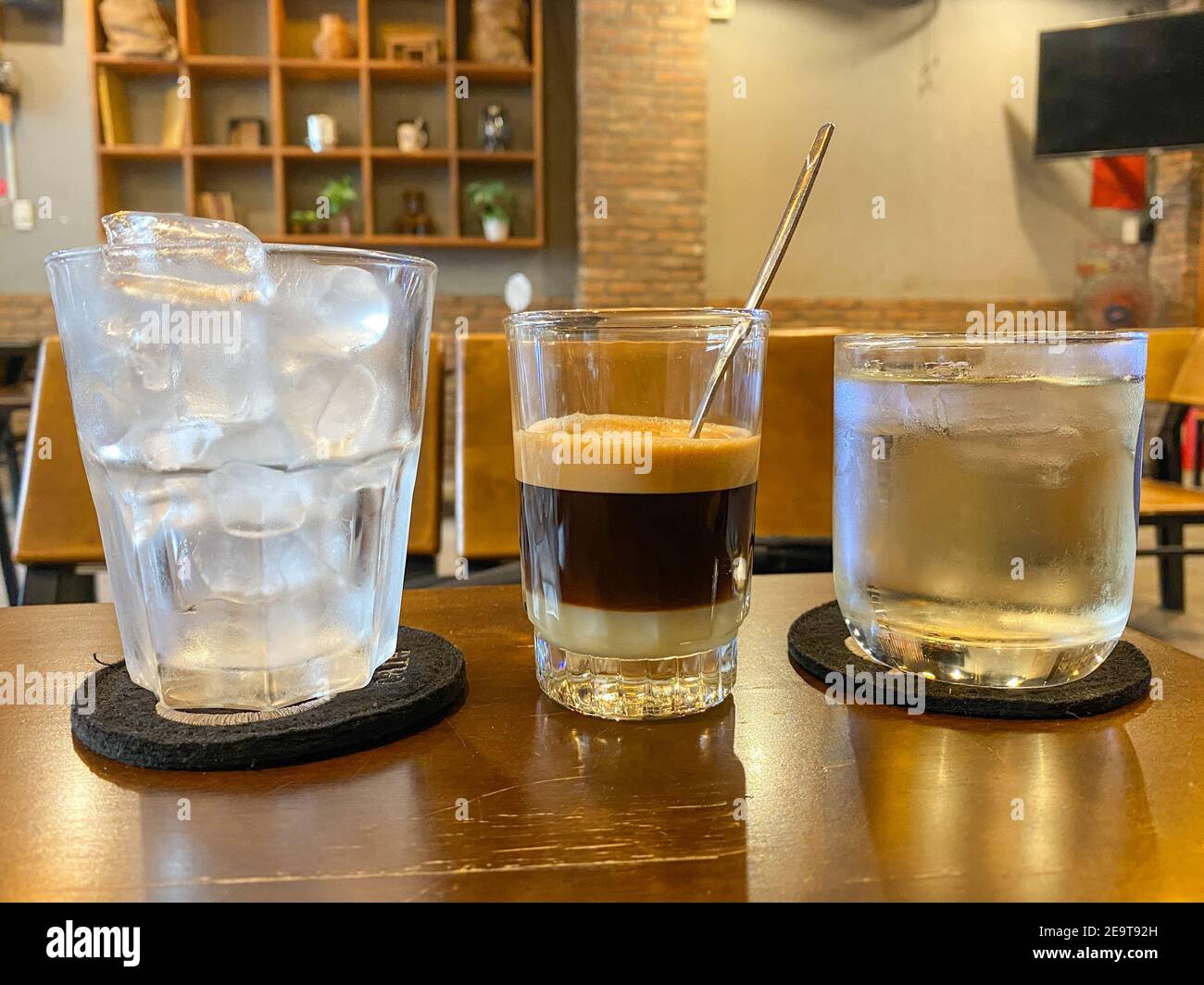 Famous traditional Vietnamese fin coffee with condensed milk and ice ...
