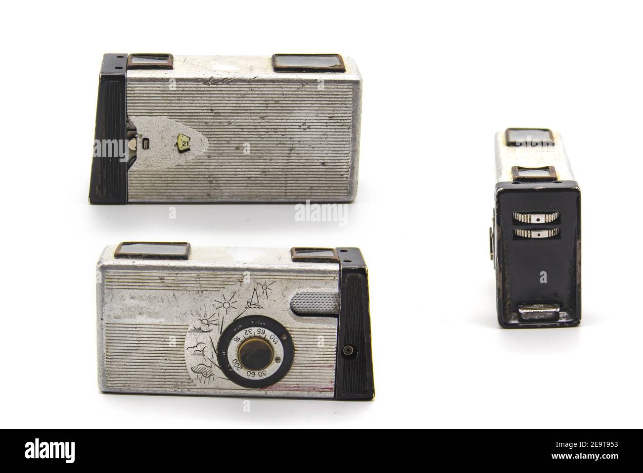 Set of different sides of old camera. Vintage old photo camera on the ...