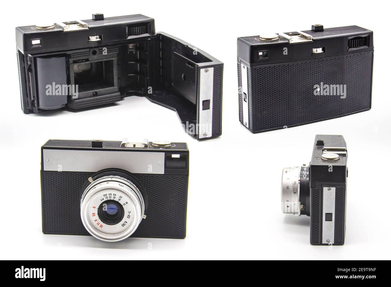 Set of different sides of old camera. Vintage old photo camera on the ...