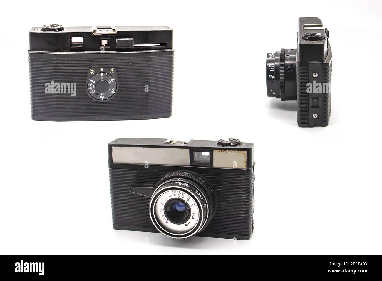 Set of different sides of old camera. Vintage old photo camera on the ...