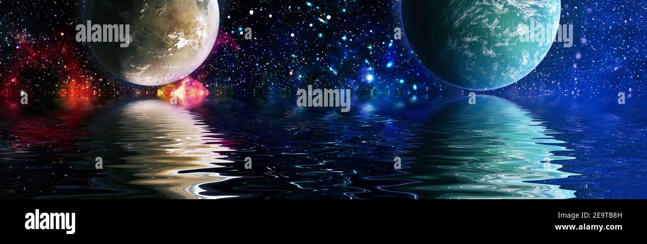 Nebula and galaxies in space. Deep reflected space in water , Space ...