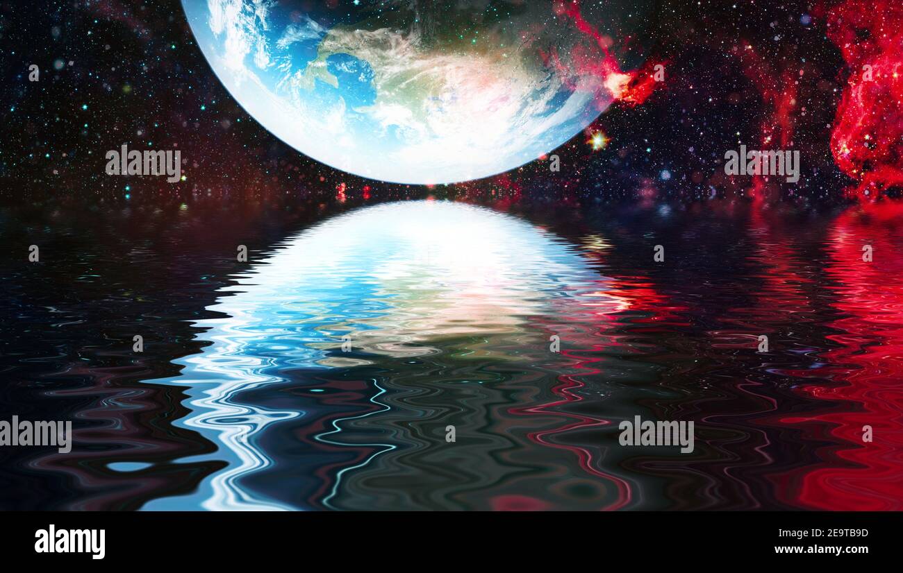 Nebula and galaxies in space. Deep reflected space in water , Space ...