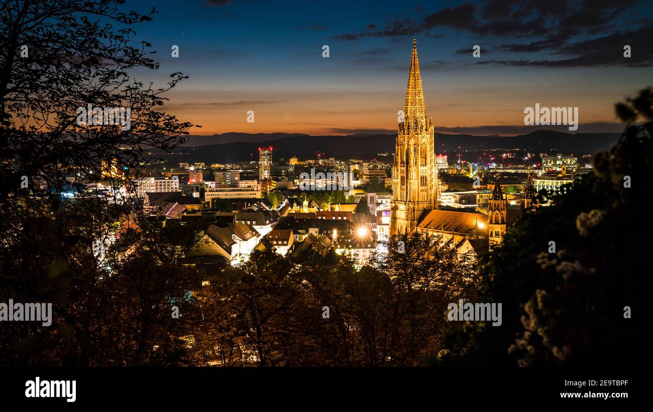 Black forest summer city dusk night city lights hi-res stock ...