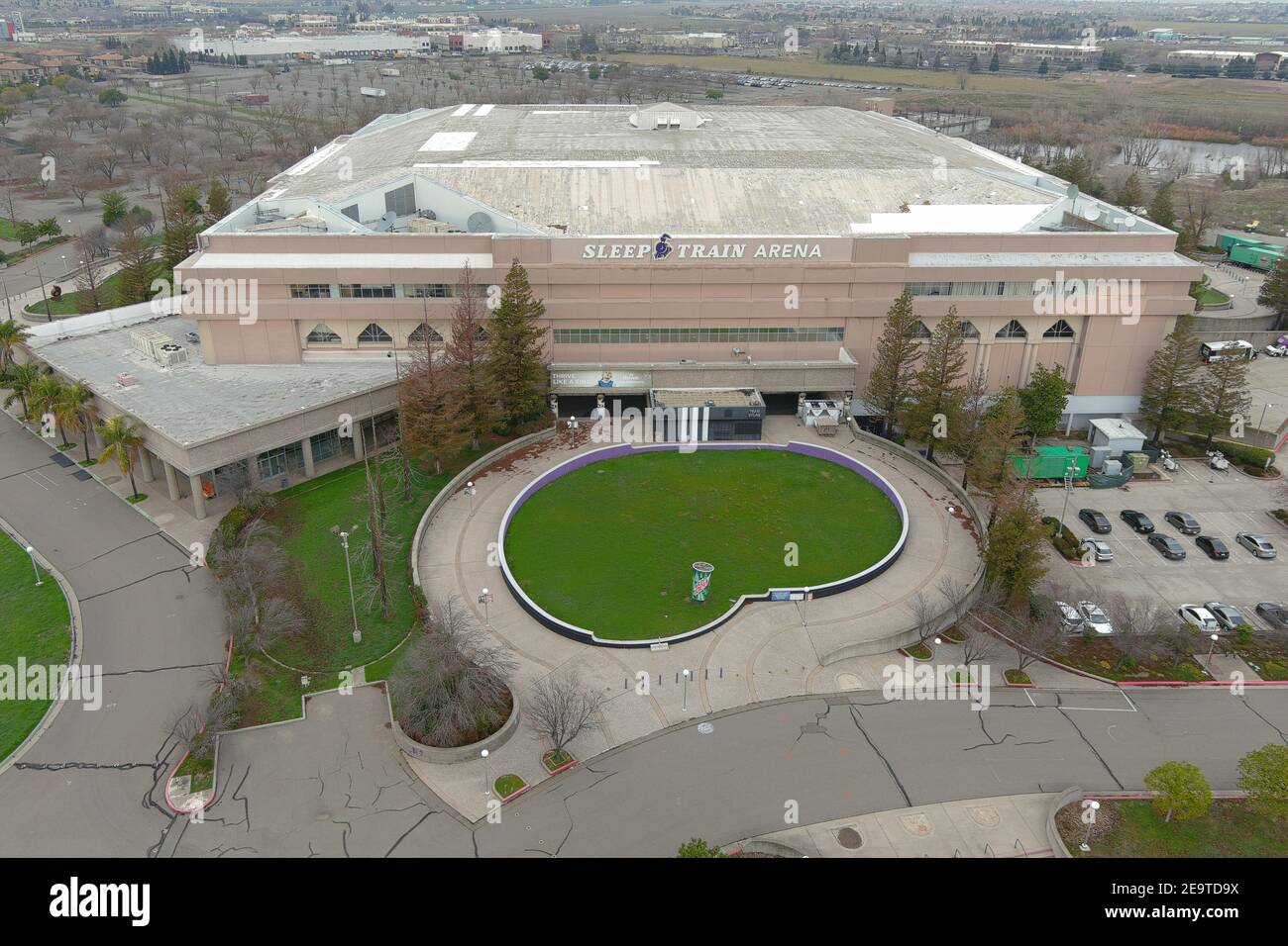 An aerial view of Sleep Train Arena, Sunday, Jan. 24, 2021, in ...