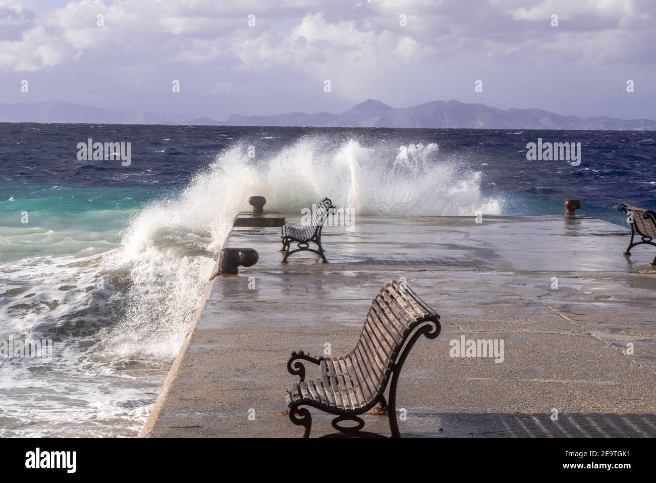 Windy waves at sunny Rhodes, Greece Stock Photo - Alamy