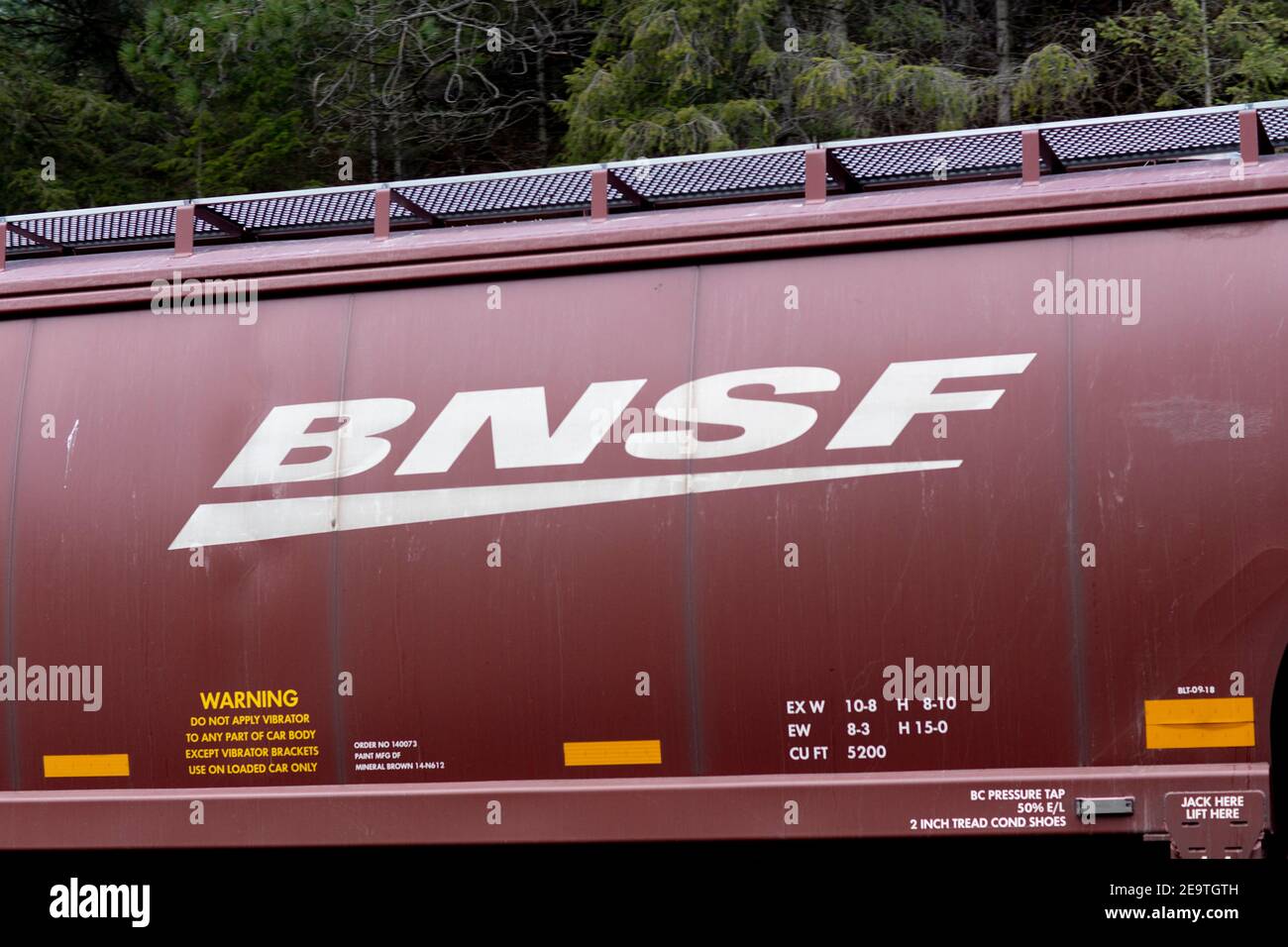 The BNSF (Burlington Northern and Santa Fe Railway) logo on a railroad covered hopper car, Troy ...