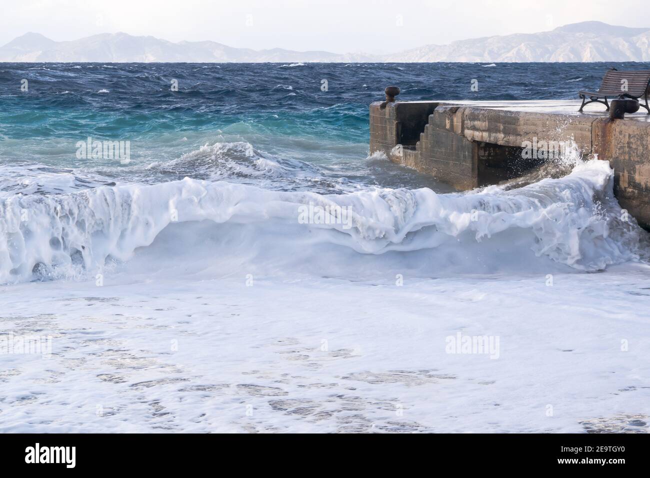 Windy waves at sunny Rhodes, Greece Stock Photo - Alamy