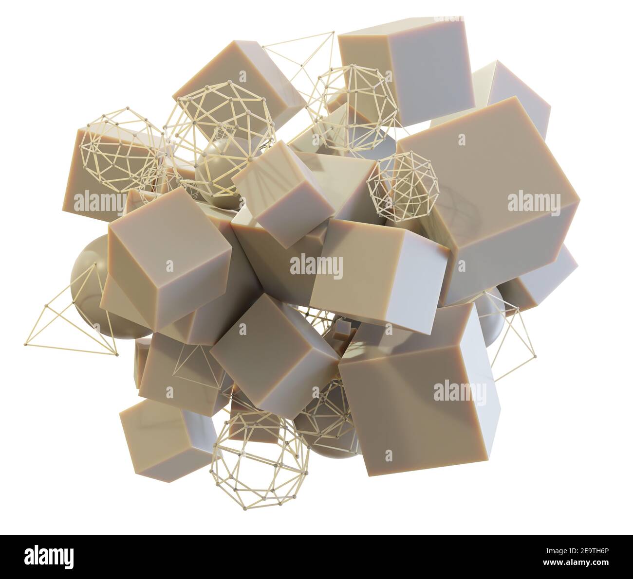 Abstract art of cubes, spheres and wireframe objects Stock Photo - Alamy