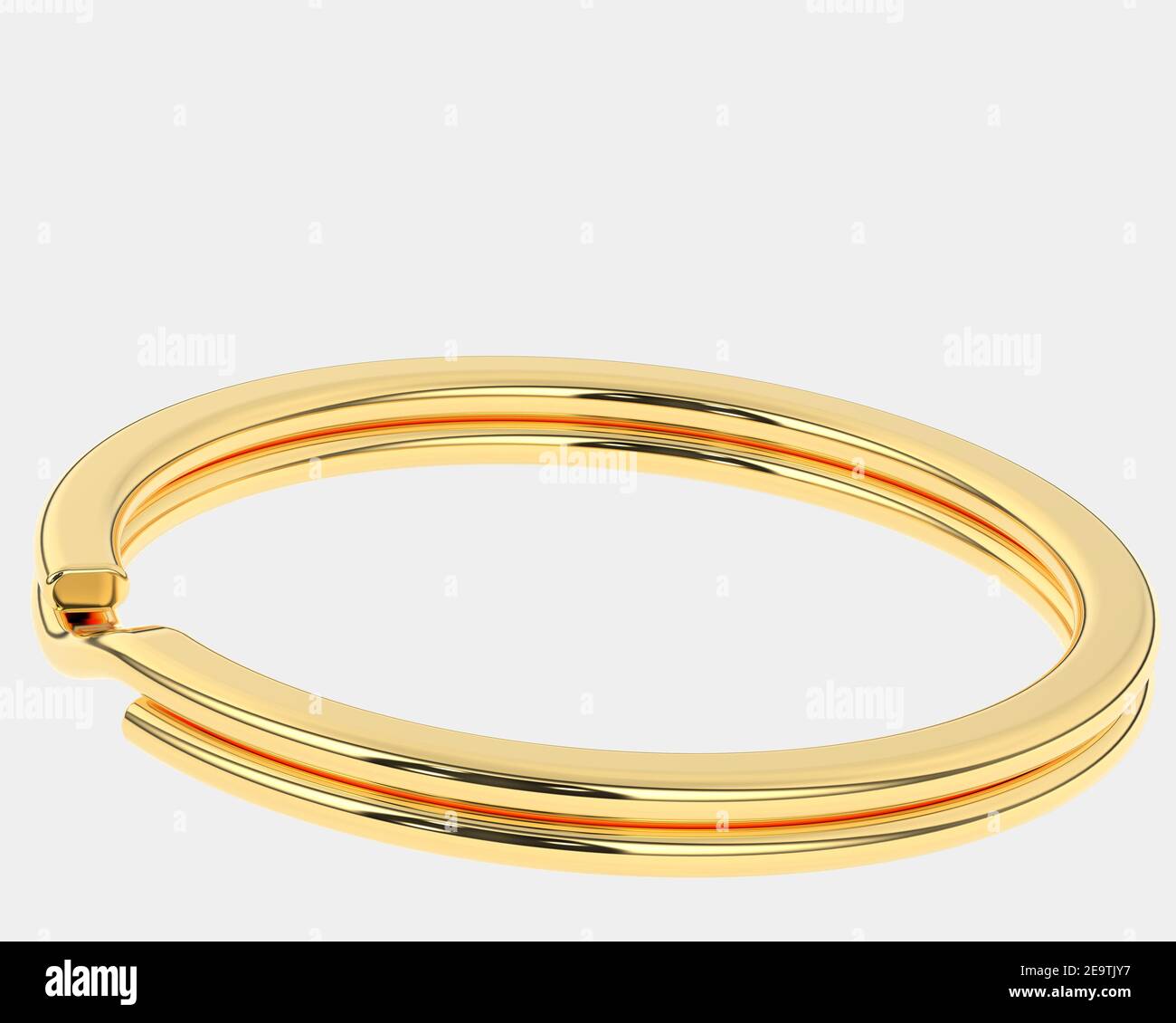 Gold key ring isolated on white background. 3d rendering - illustration ...