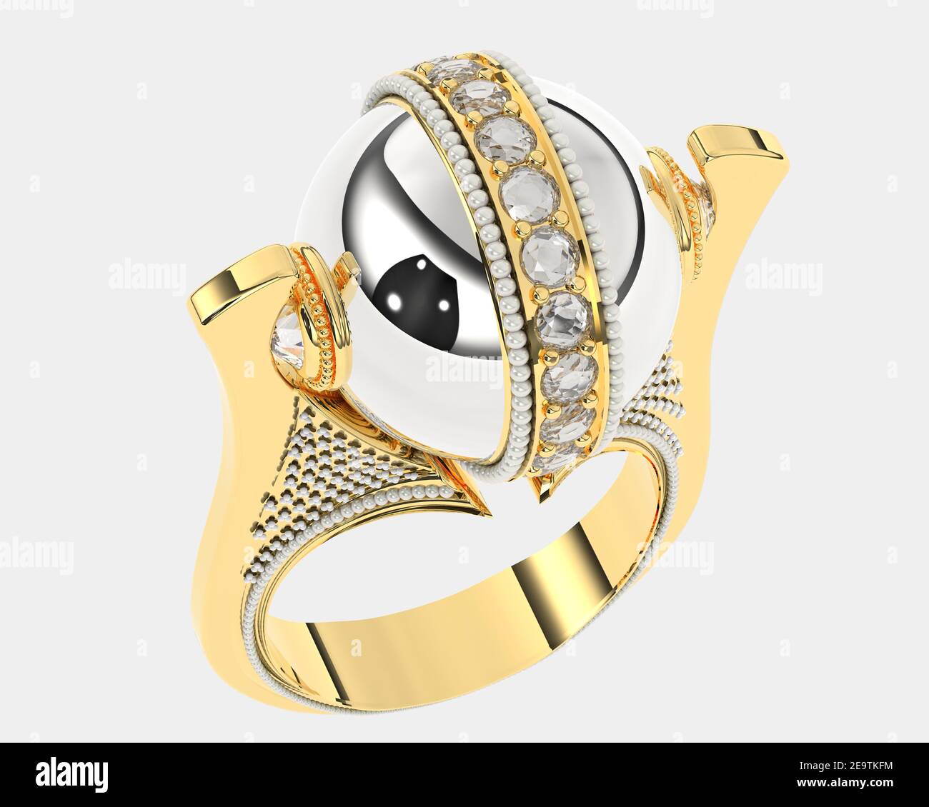 Royal jewelry. Precious metal ring isolated on white background. 3d ...