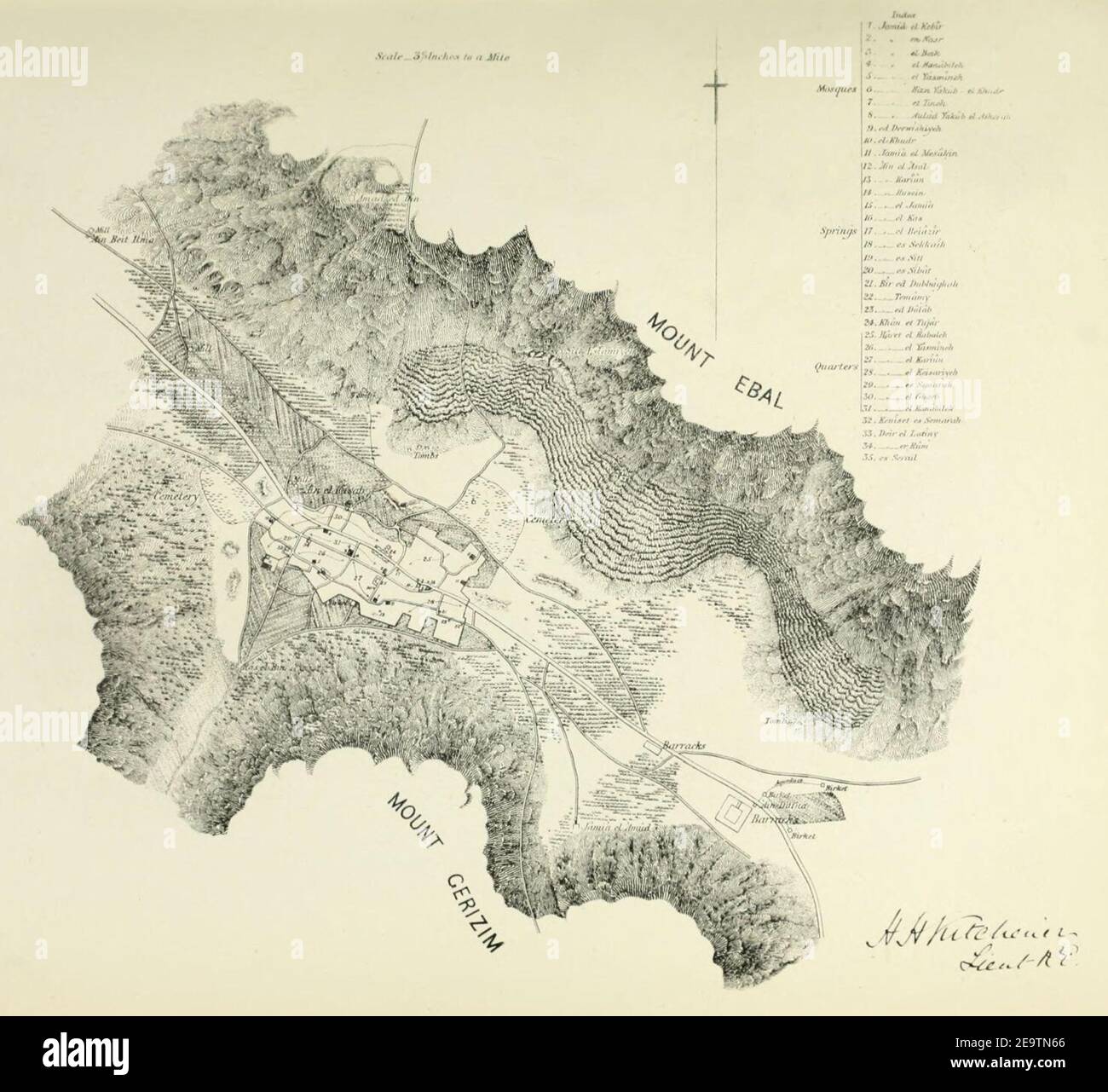 Nablus from the 1871-77 Palestine Exploration Fund Survey of Palestine ...