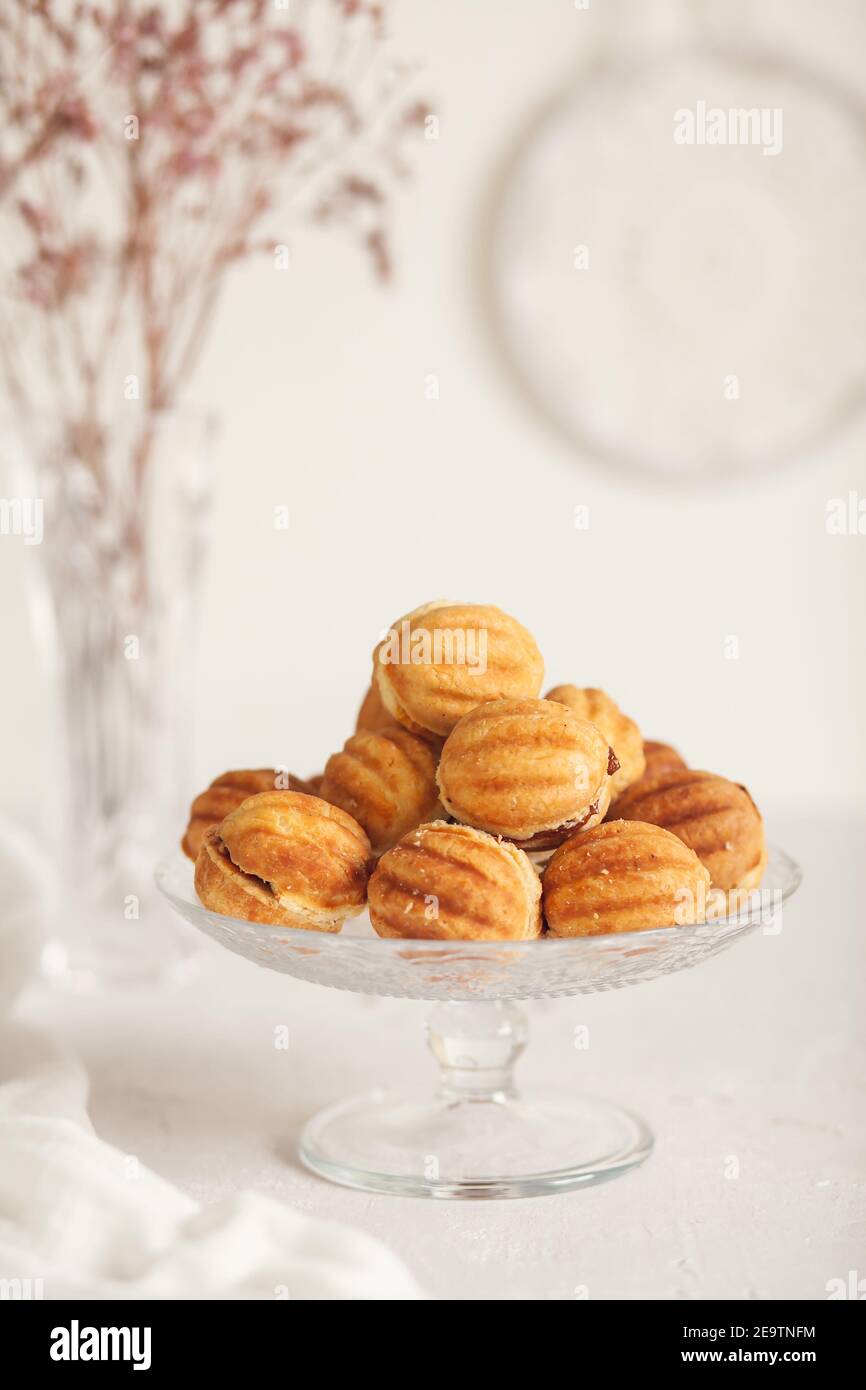 Russian traditional homemade cookies Nuts with condensed milk on a ...