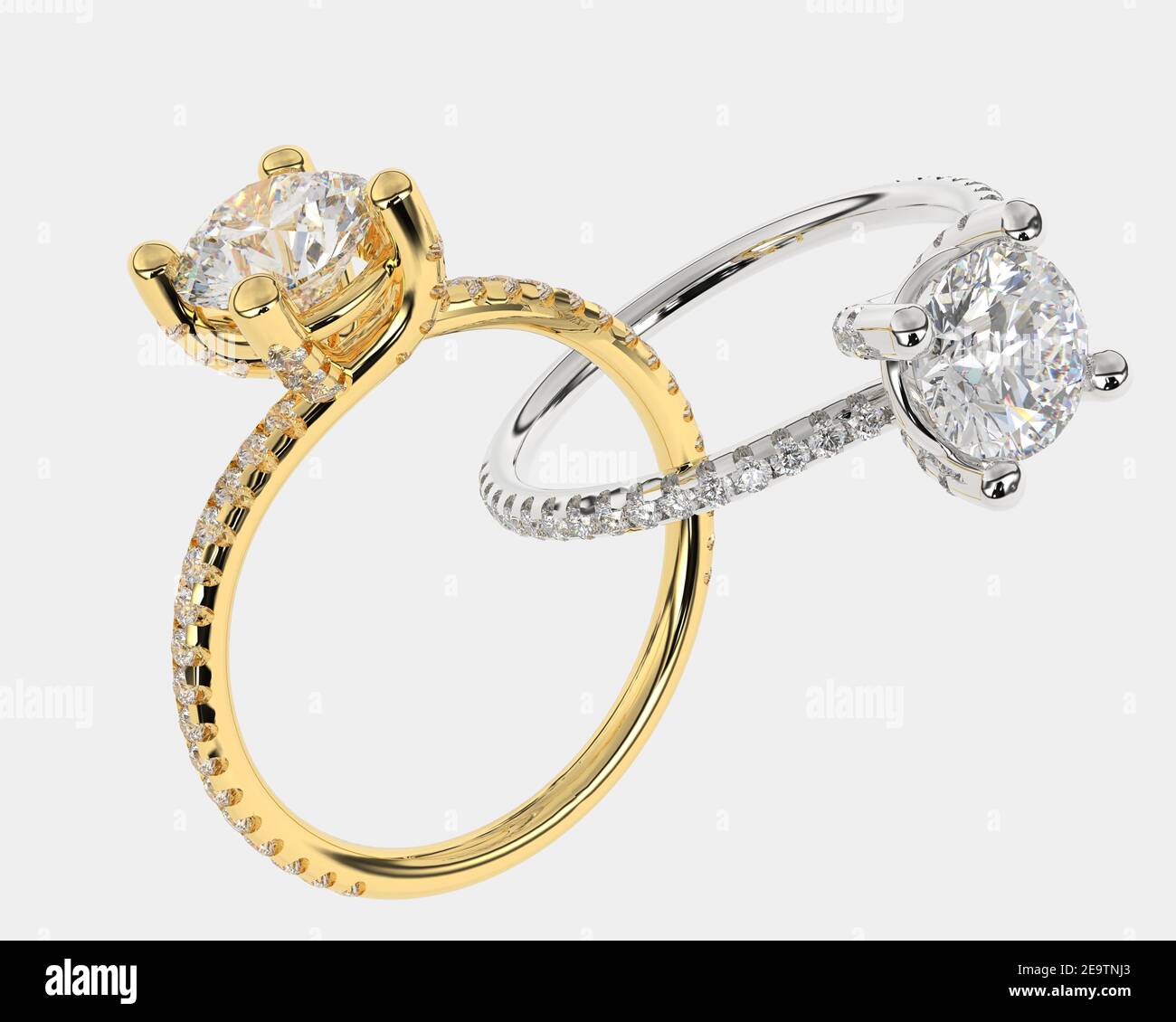 Engagement diamond ring isolated on white background. 3d rendering ...