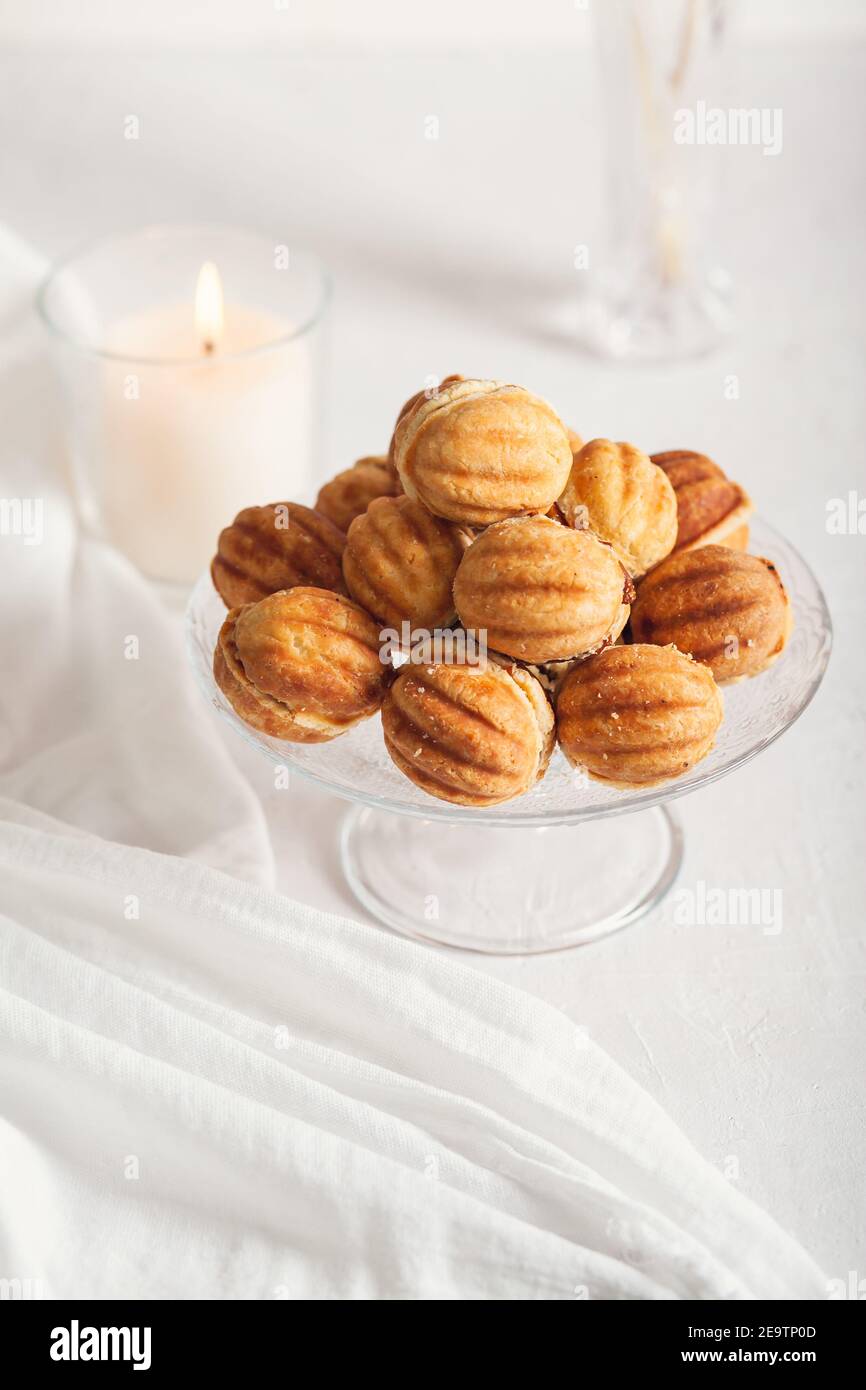 Russian traditional homemade cookies Nuts with condensed milk on a ...