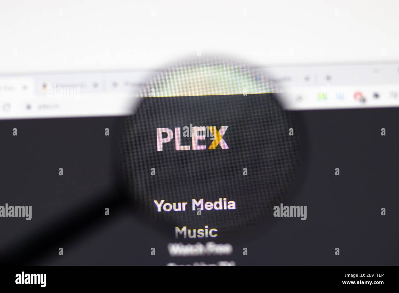 Los Angeles, USA - 1 February 2021: Plex website page. Plex.tv logo on ...