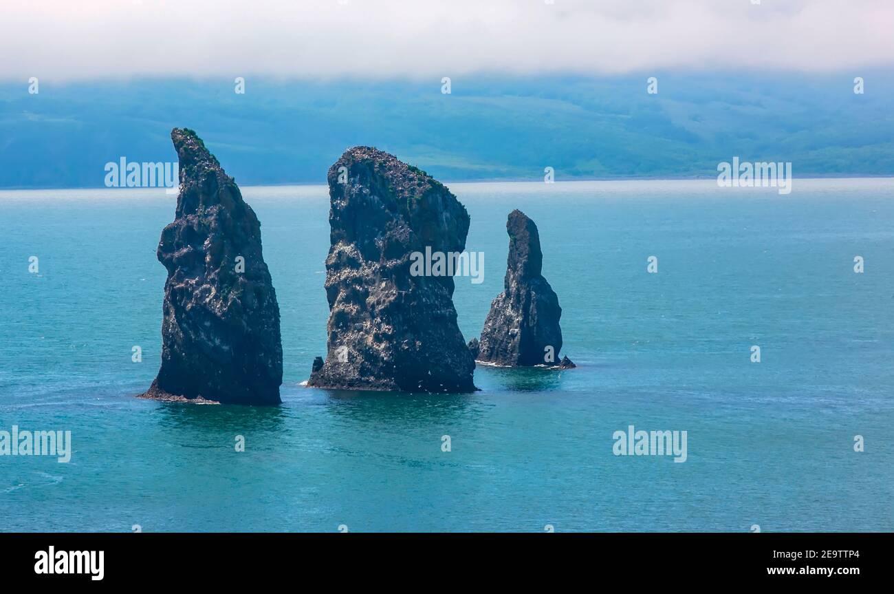The Three Brothers Rocks in Avacha Bay. Kamchatka Peninsula Stock Photo ...