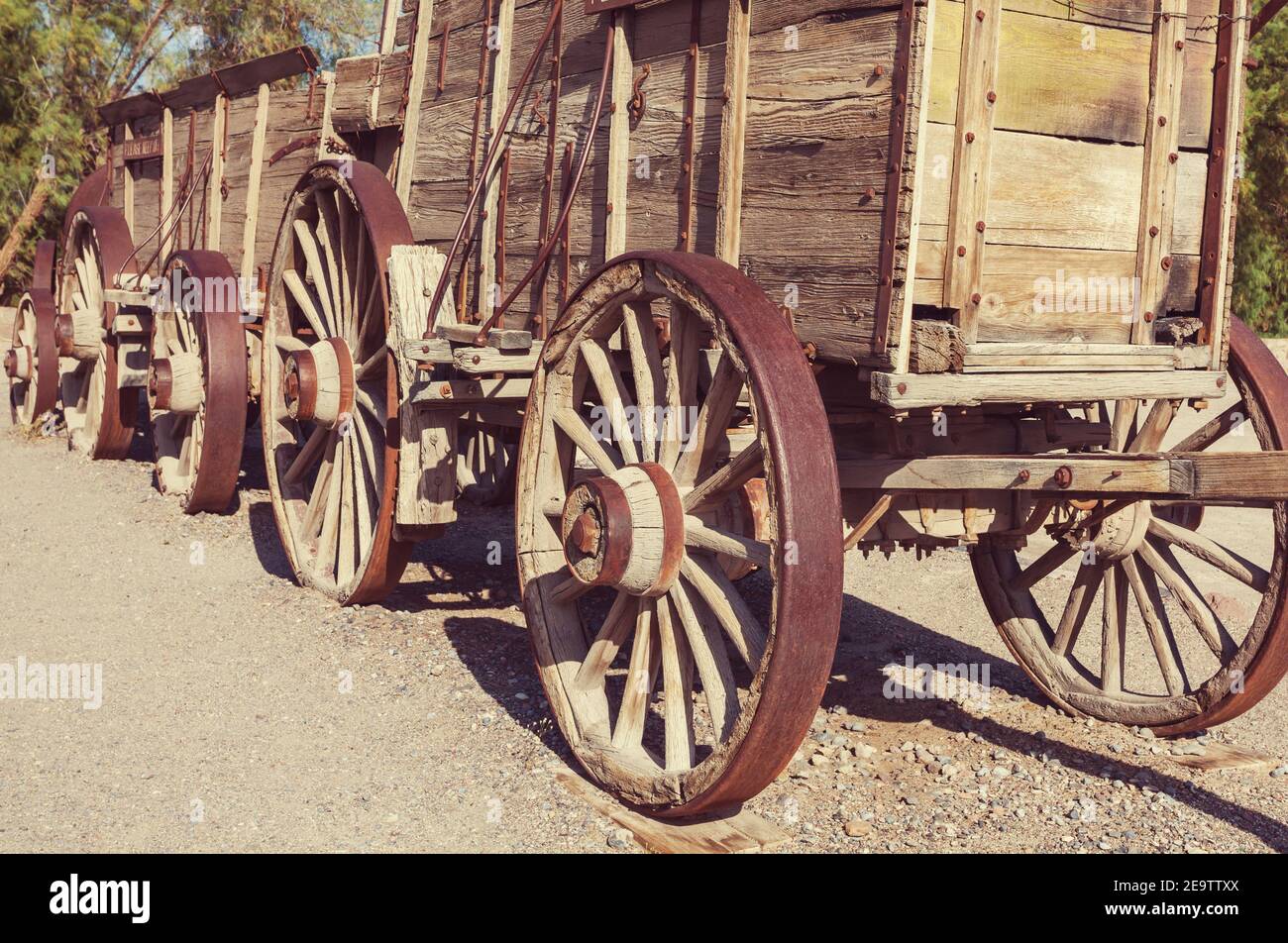 Old wooden american cart, vintage filter Stock Photo - Alamy