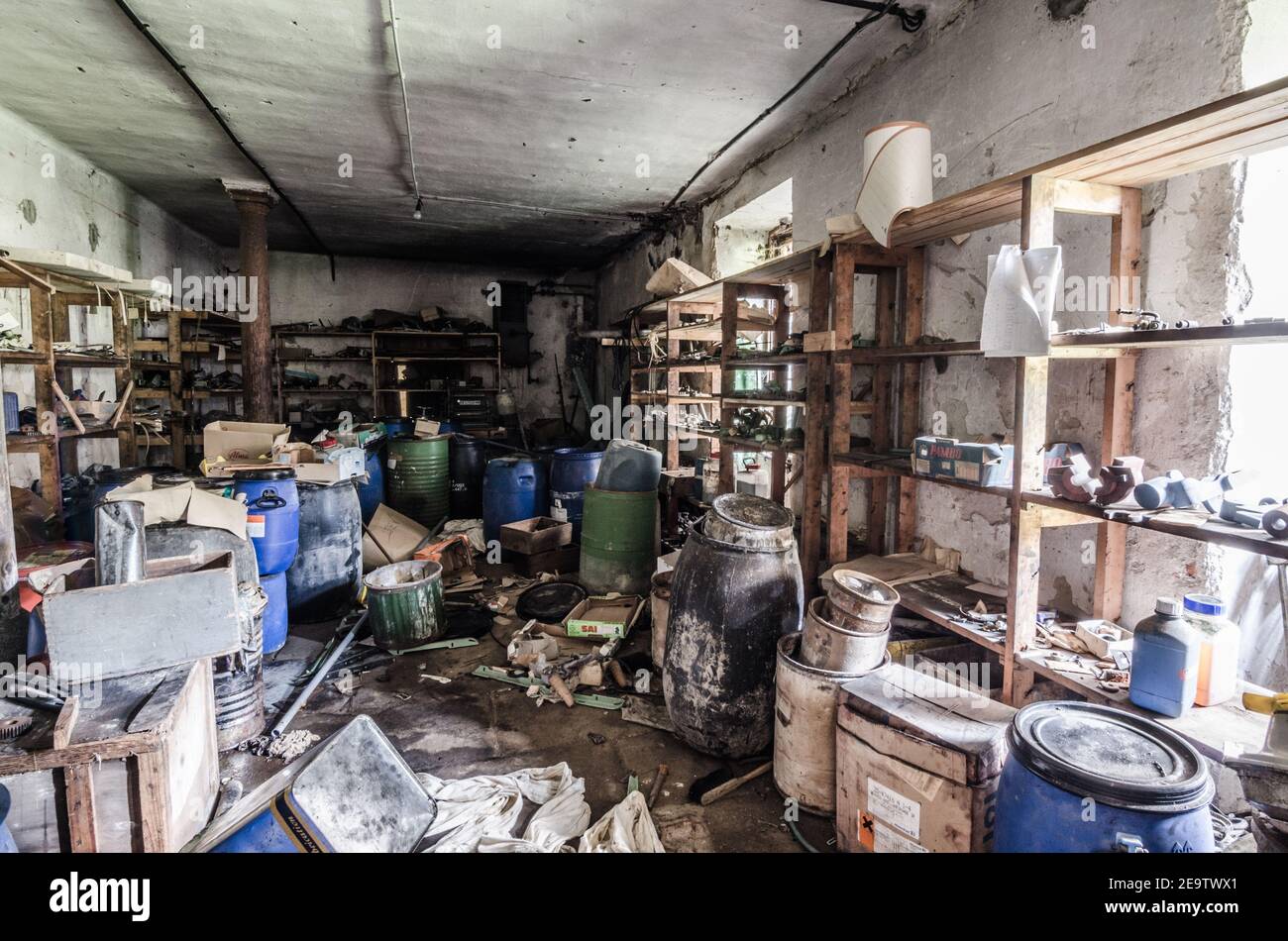 full storage room in an old workshop Stock Photo - Alamy