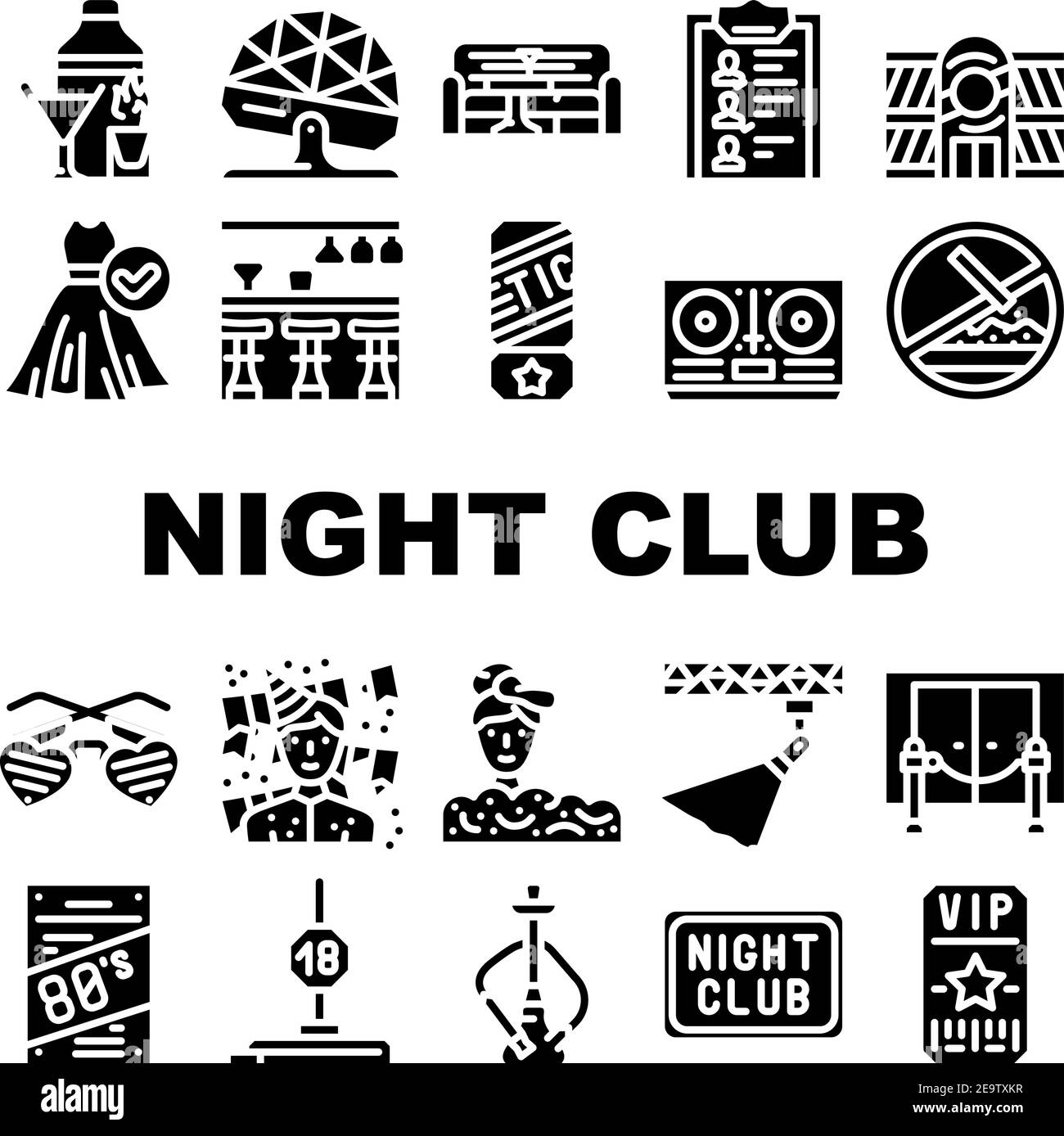 Night Club Dance Party Collection Icons Set Vector Stock Vector Image ...