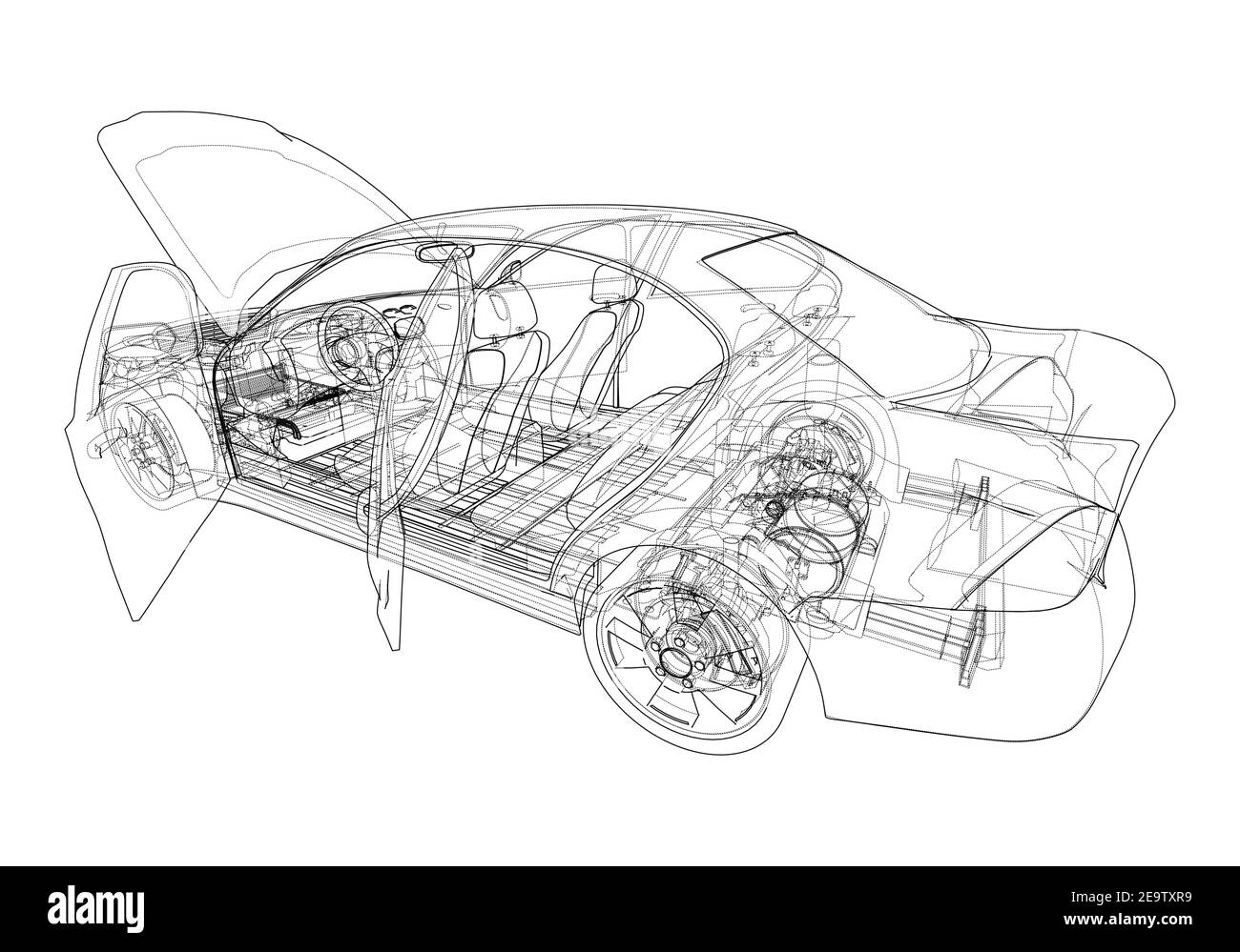 Electric Car With Chassis. Vector rendering of 3d Stock Vector Image ...