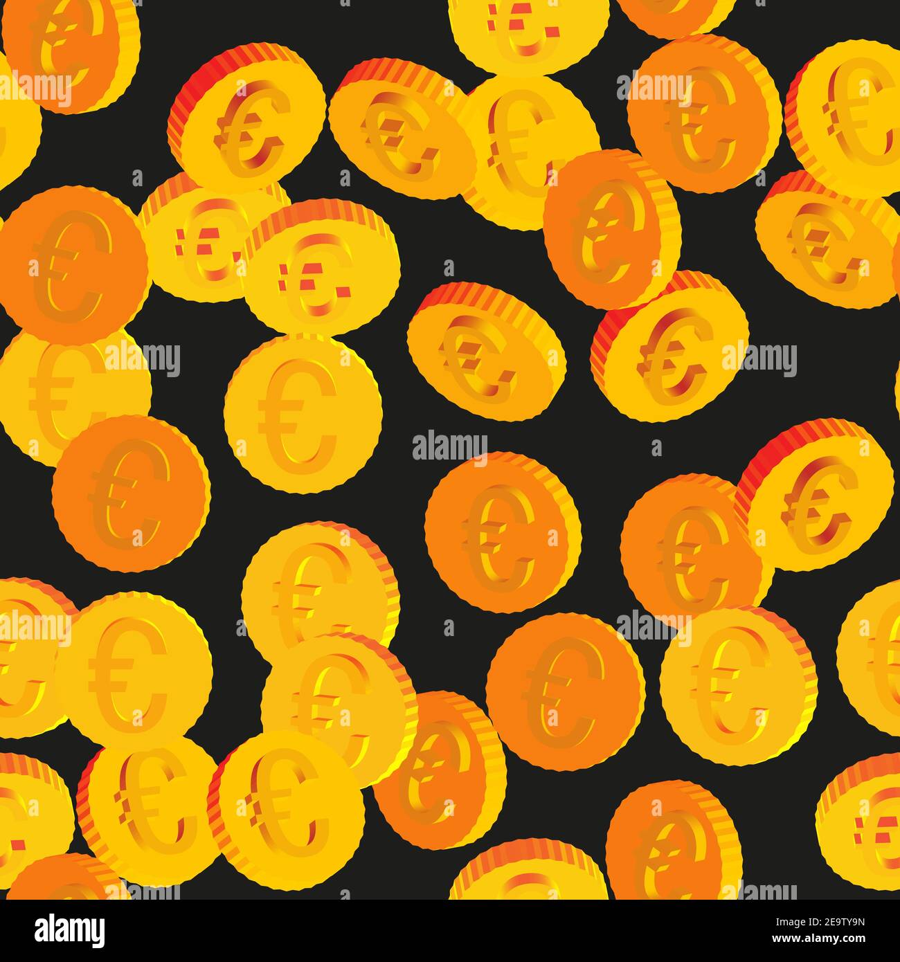 Coins with Euro Symbols Seamless Pattern, 3D Illustration on Black ...