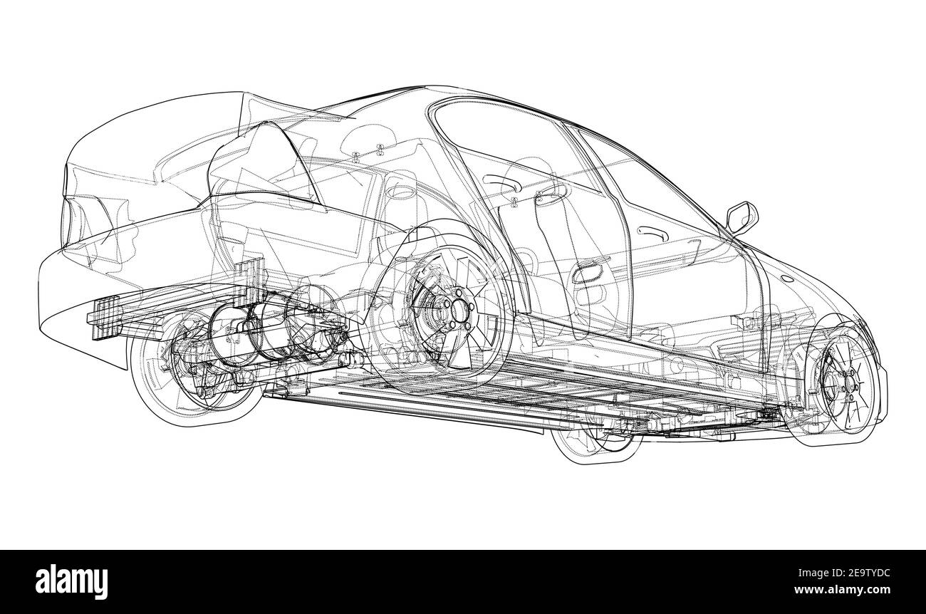 Electric Car With Chassis. Vector rendering of 3d Stock Vector Image ...