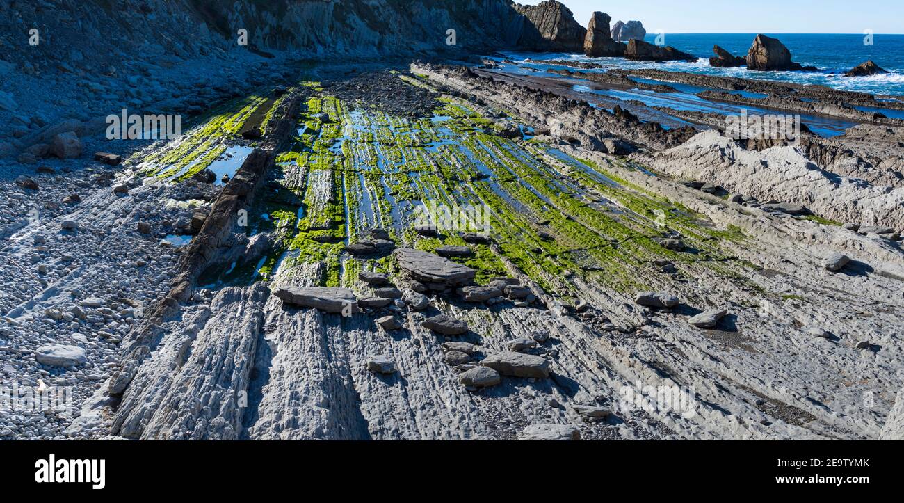 Flysch in La Arnia. Cliffs of Liencres. Municipality of Piélagos in the ...