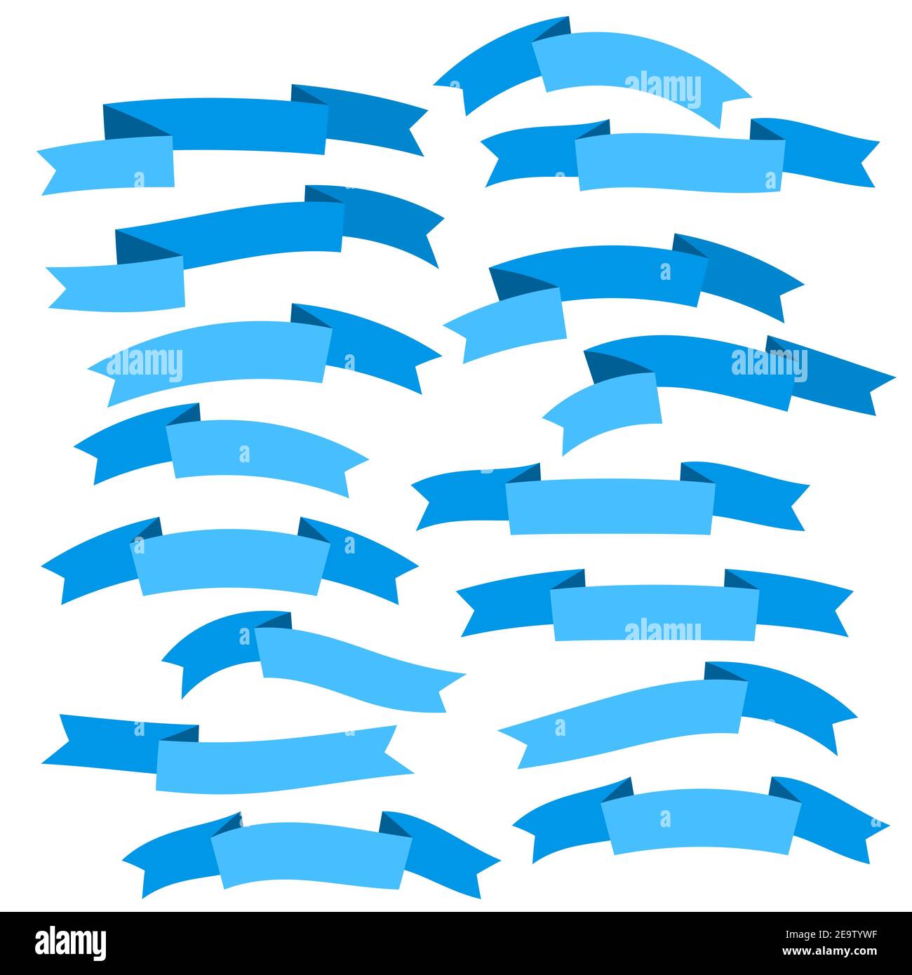 Set of blue flat ribbons isolated on white background. Ribbon banner ...