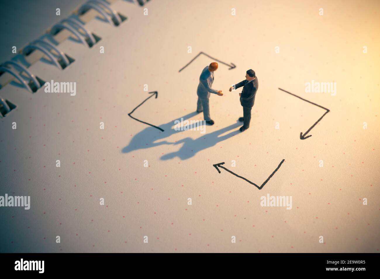 Business decision concept. Businessman thinking with many arrow path ...