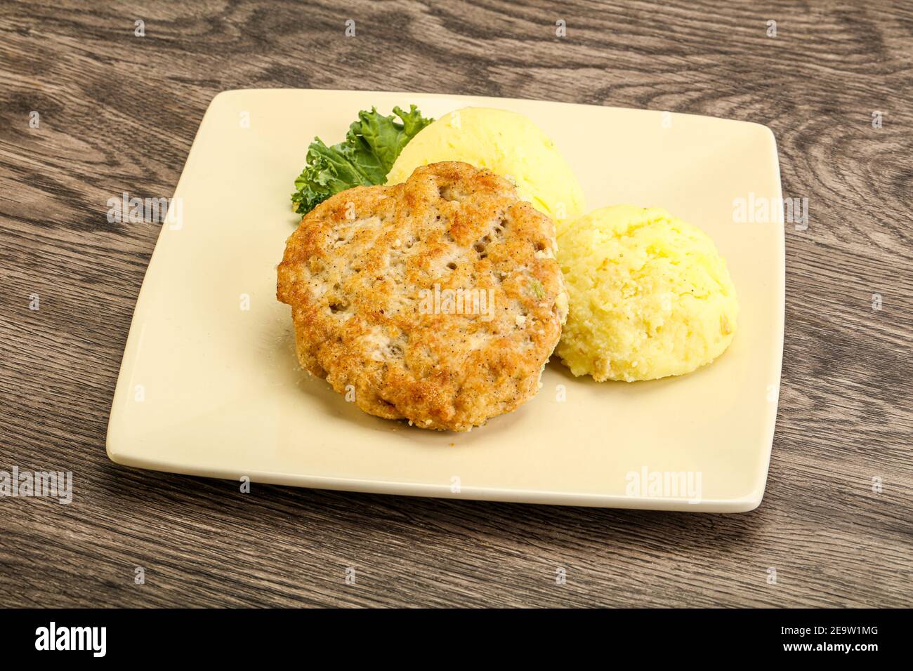 Minced Chicken cutlet with mashed potato Stock Photo - Alamy