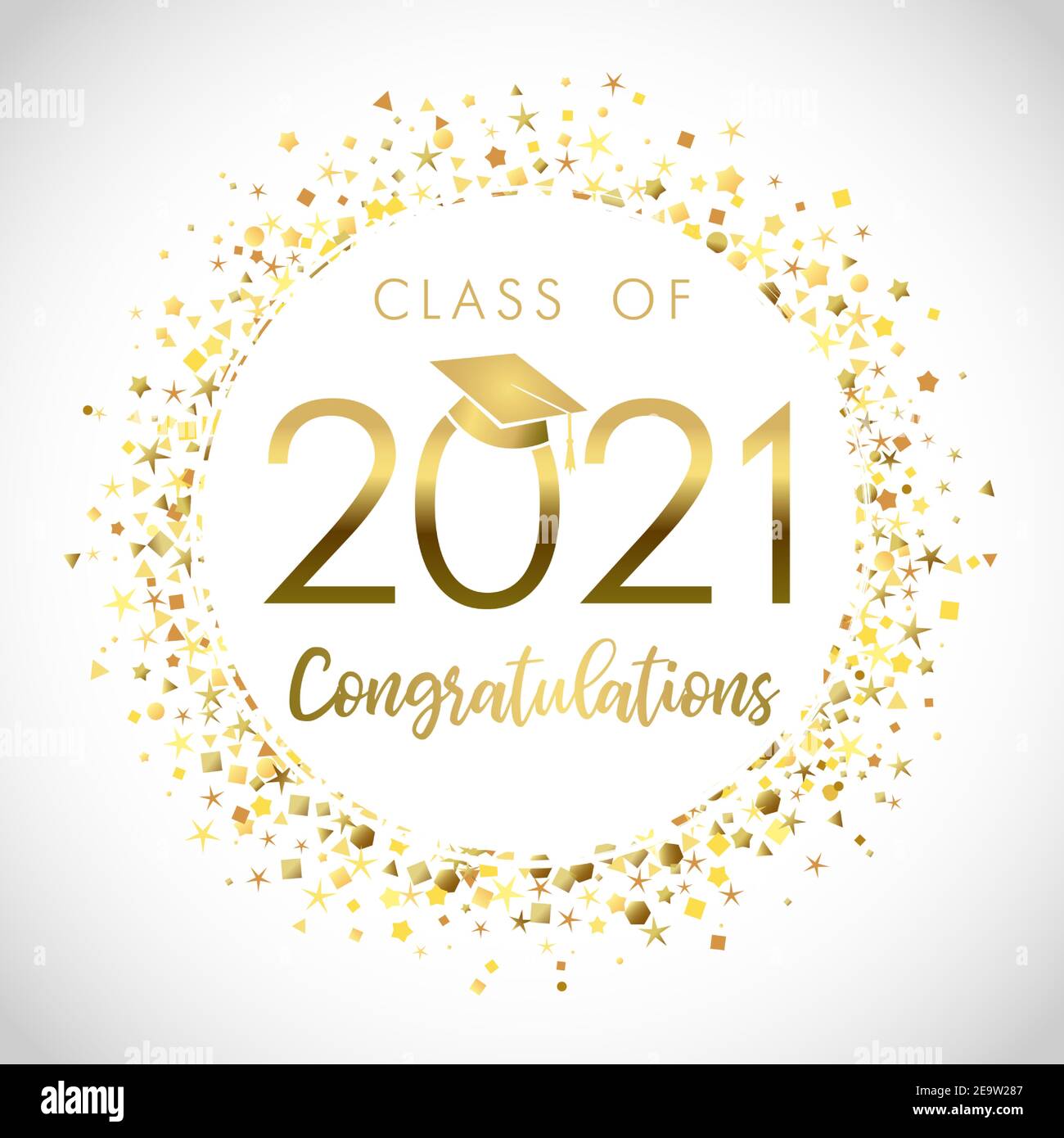 Class of 2021 year graduation banner, awards concept. Shiny sign, happy ...