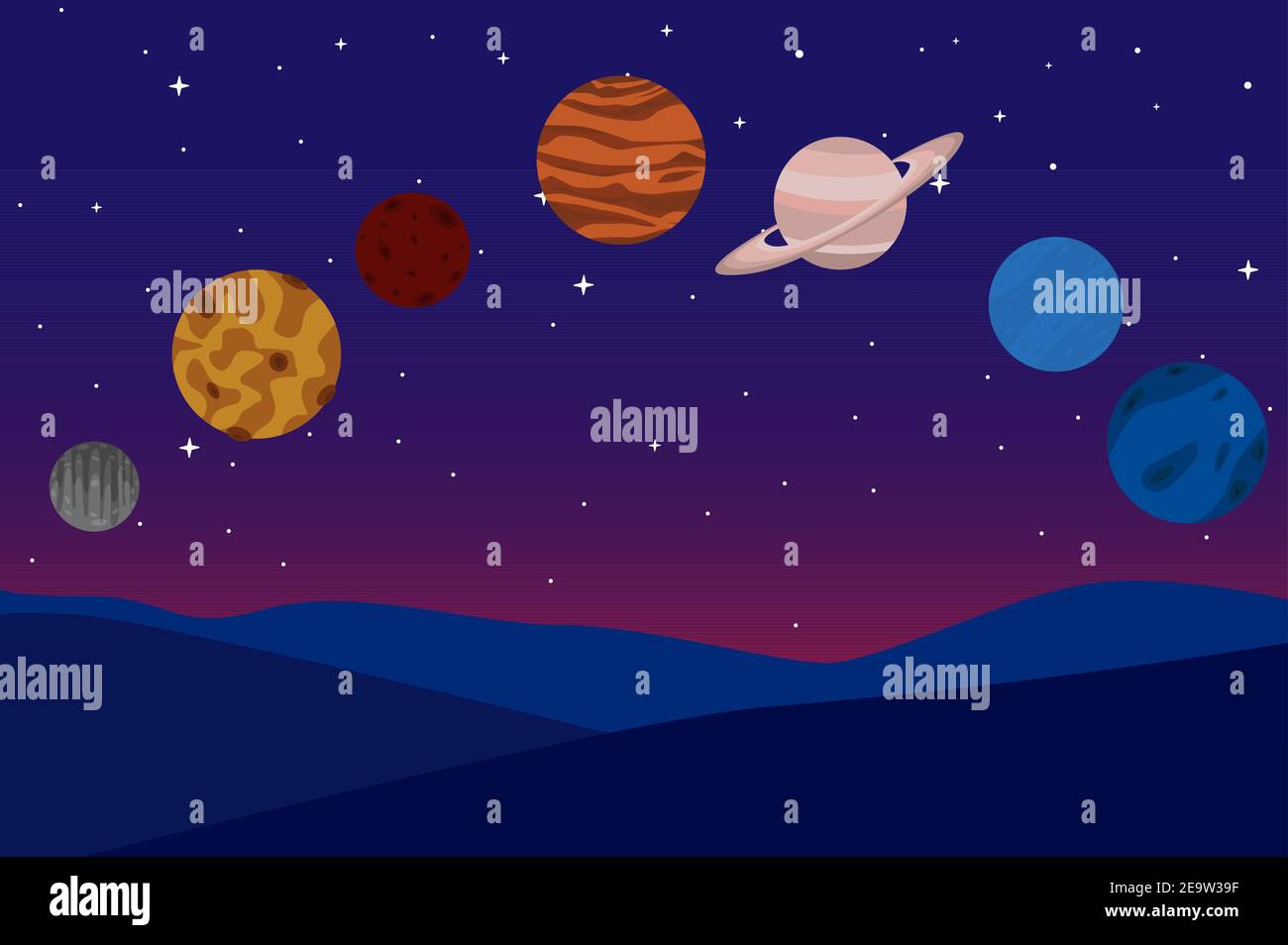 Planets in night sky landscape vector illustration Stock Vector Image ...