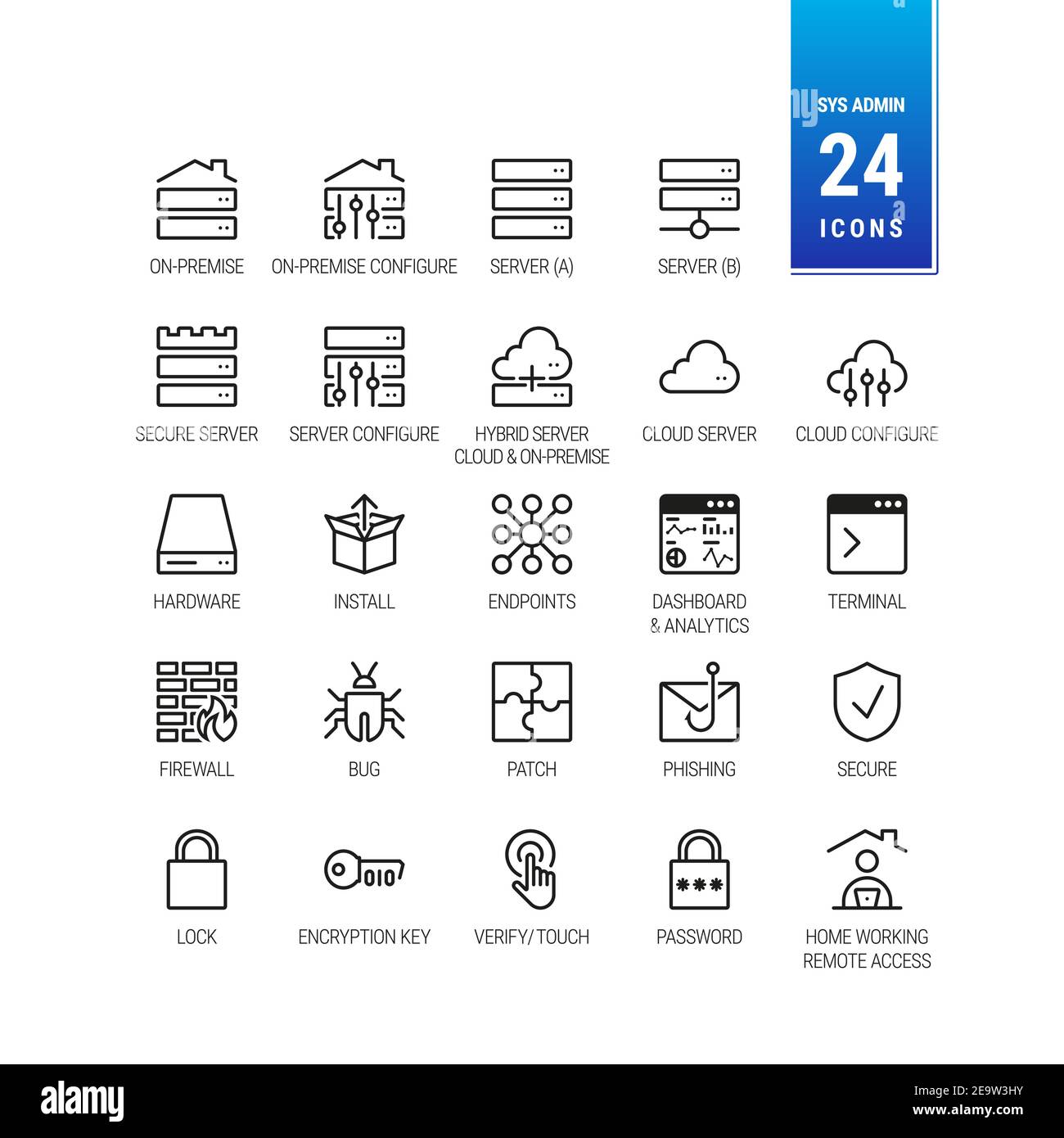IT, Sysadmin Icons. On-Premise Server. Cloud Hybrid Solution. Patch ...