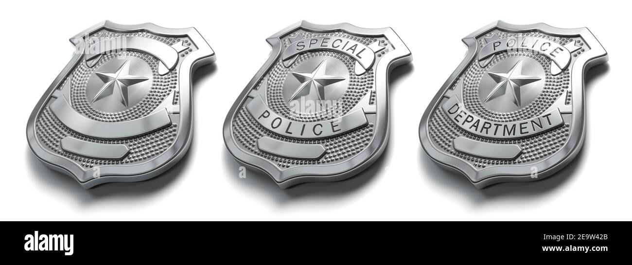 Police metal badge isolated on white Sign and symbol of police. 3d ...