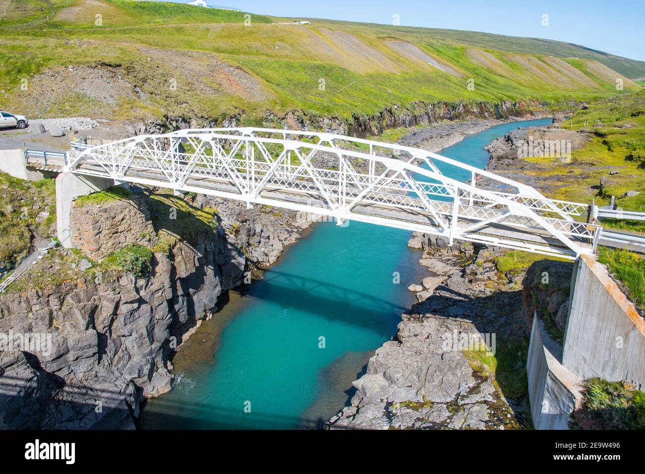 Old bridge in Jokuldalur Valley on the start of the hiking route to ...