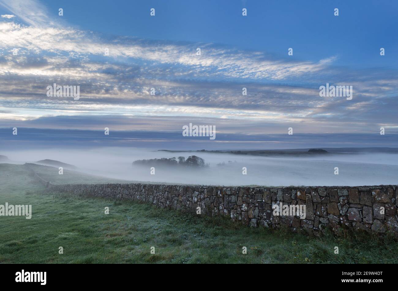 Low-lying, early morning mist at Cawfield Crags, Hadrian's Wall ...