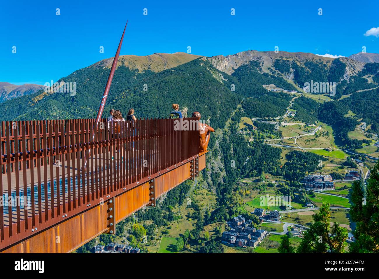 Aerial view of Canillo town viewed from Roc del Quer viewpoint at ...