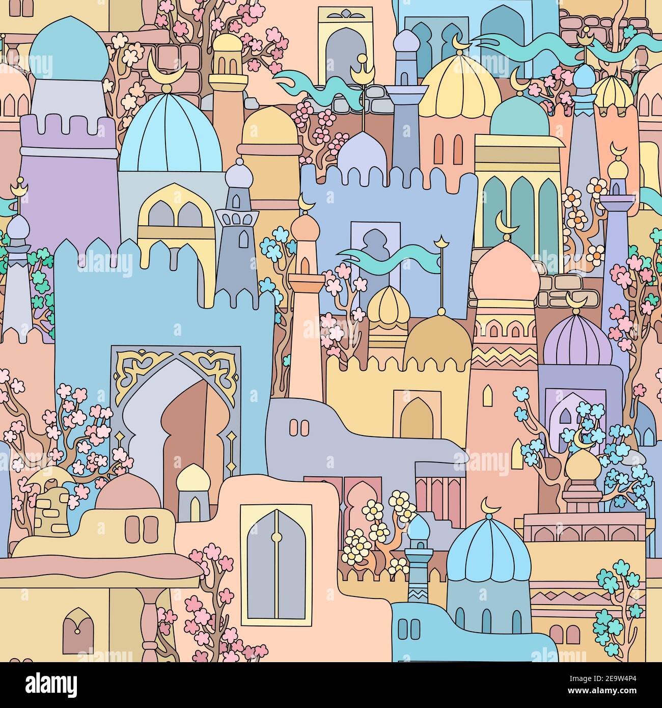 Vector east cartoon buildings seamless pattern Stock Vector Image & Art ...