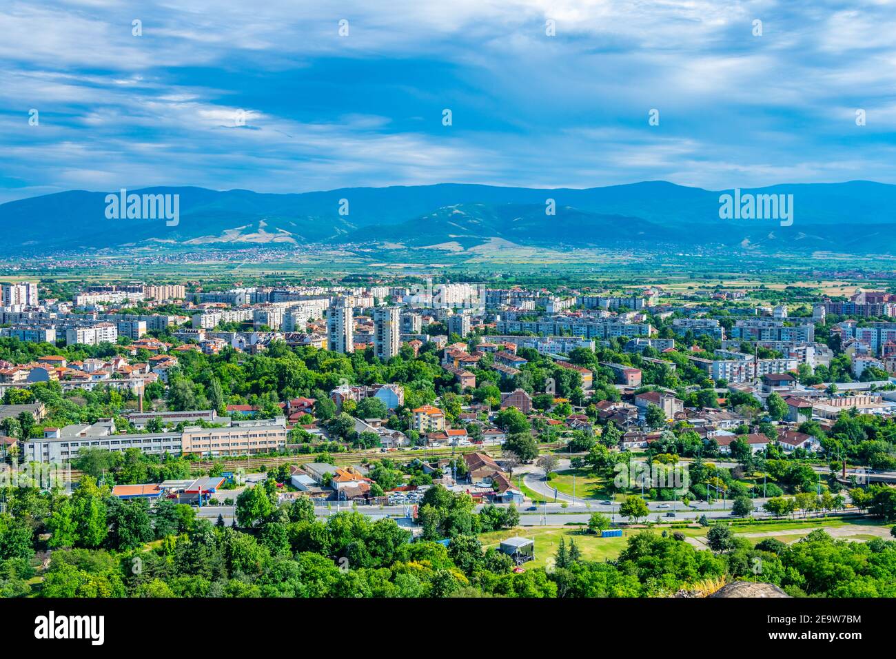 Rodopi mountains viewed behind Bulgarian city Plovdiv Stock Photo - Alamy