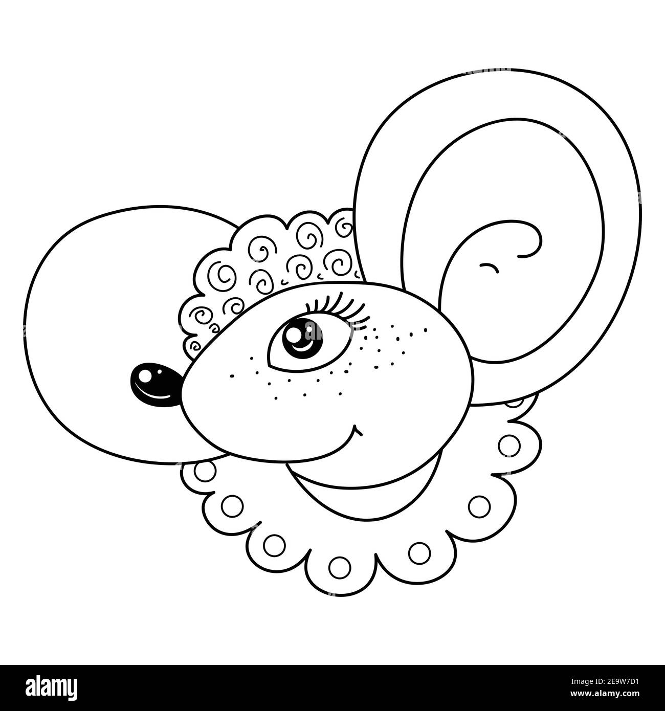 A cute cartoon mouse image for relaxing activity.Line art style ...