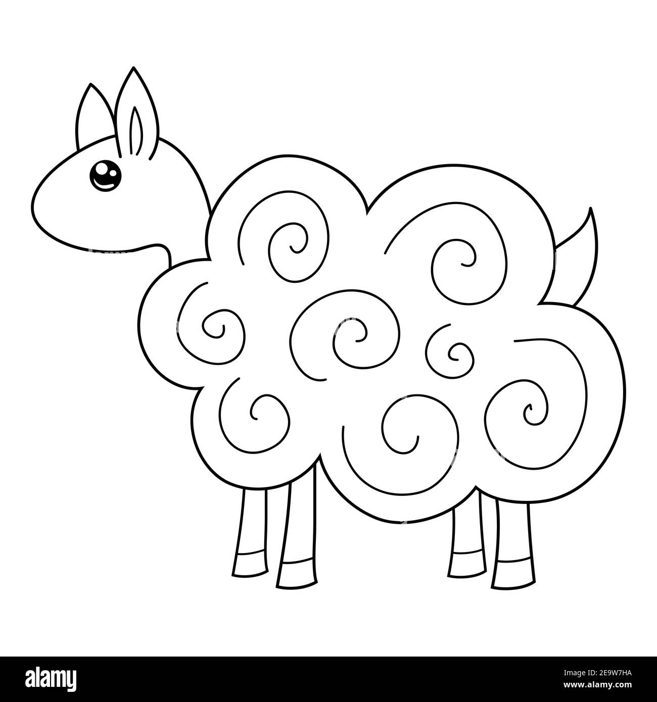 A cute cartoon sheep image for relaxing activity.Line art style ...