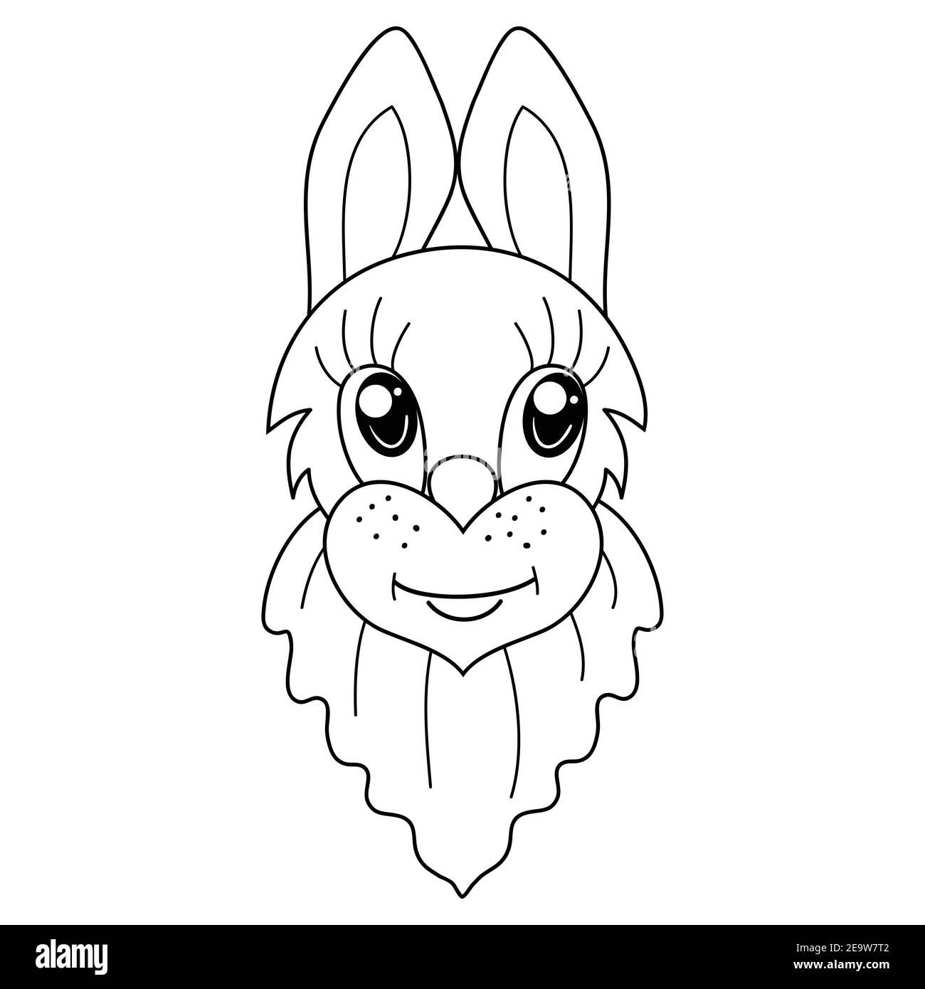 A cute head of rabbit image for relaxing activity.Line art style ...
