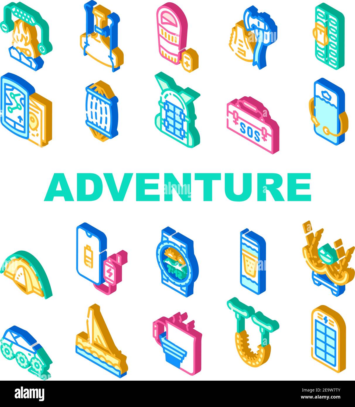 Adventure Equipment Collection Icons Set Vector flat Stock Vector Image ...