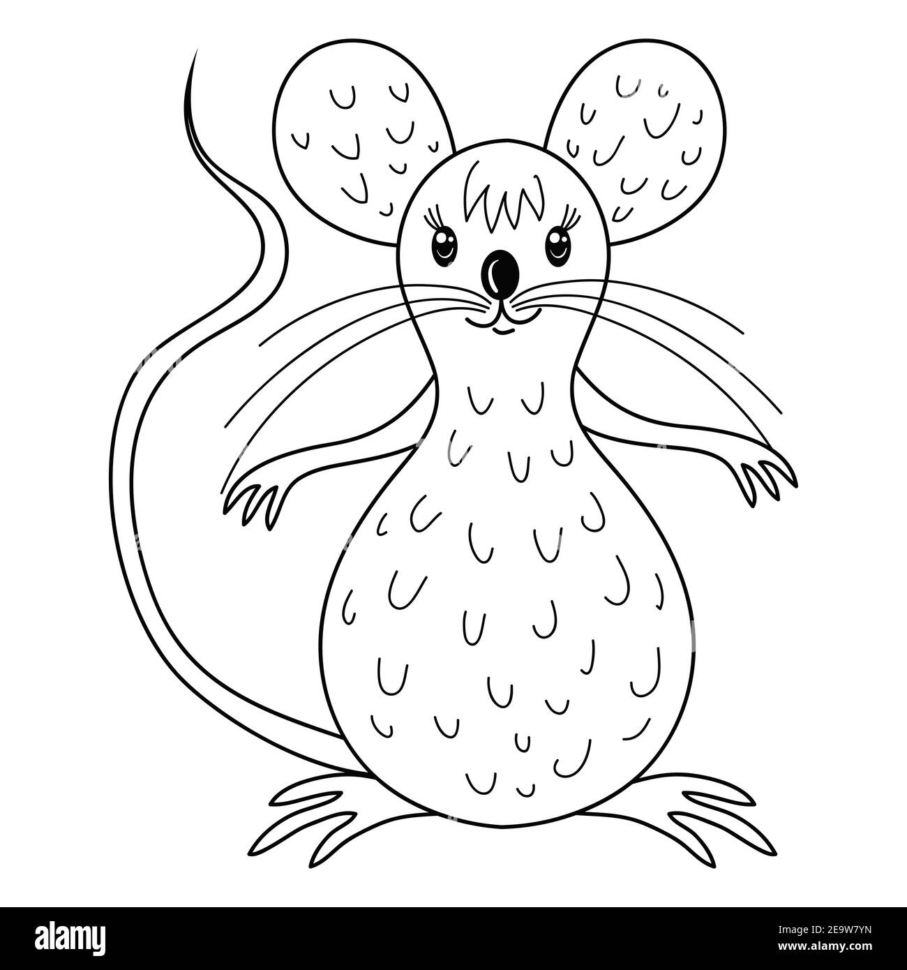 A cute cartoon mouse image for relaxing activity.Line art style ...