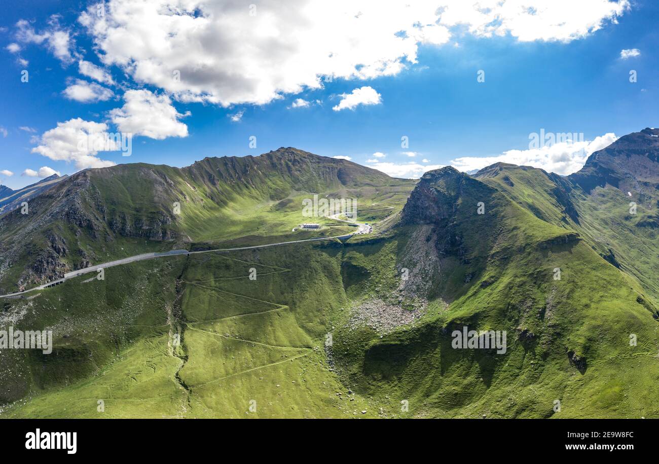 Aerial view of Grossglockner serpentine Taxenbacher Fusch high alpine ...