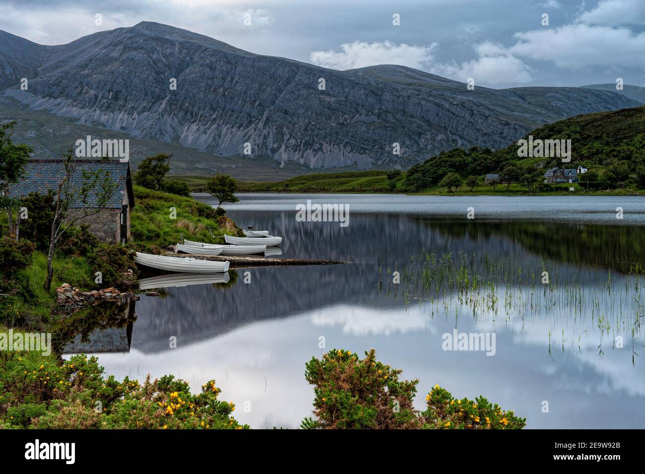Boats and Boathouse on Loch Stack, Sutherland, Scotland Stock Photo - Alamy